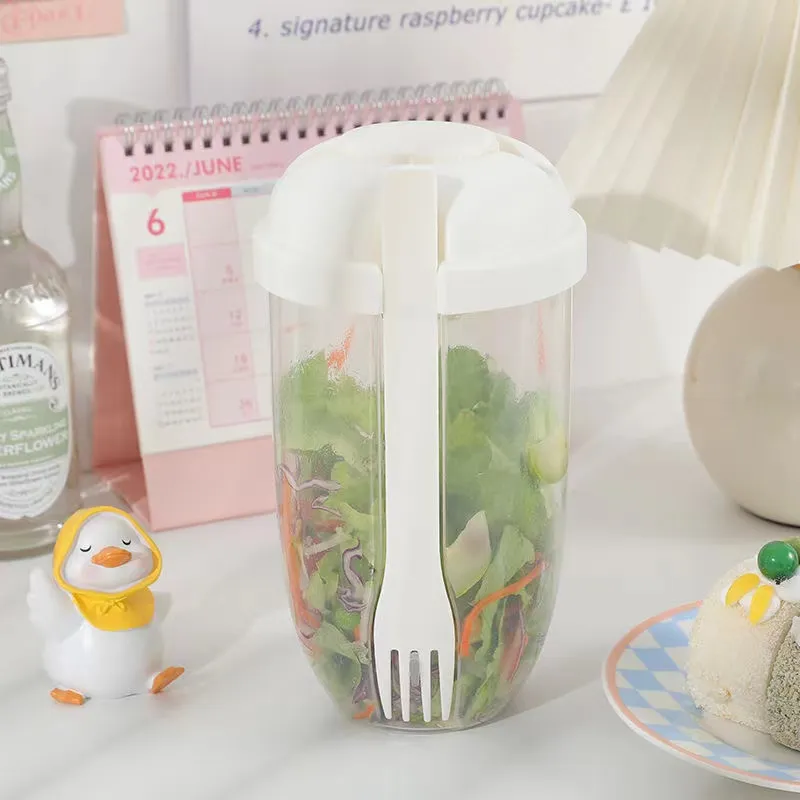 Reusable Plastic Salad Container With Lid And Fork, Eco Friendly Bottle ...
