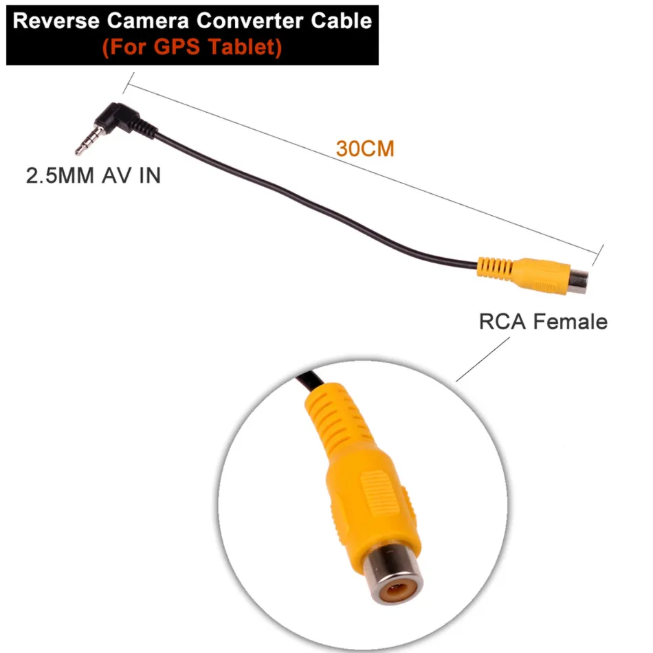 RCA To 2.5mm Audio Video AV IN Cable Converter For Car Rear View ...