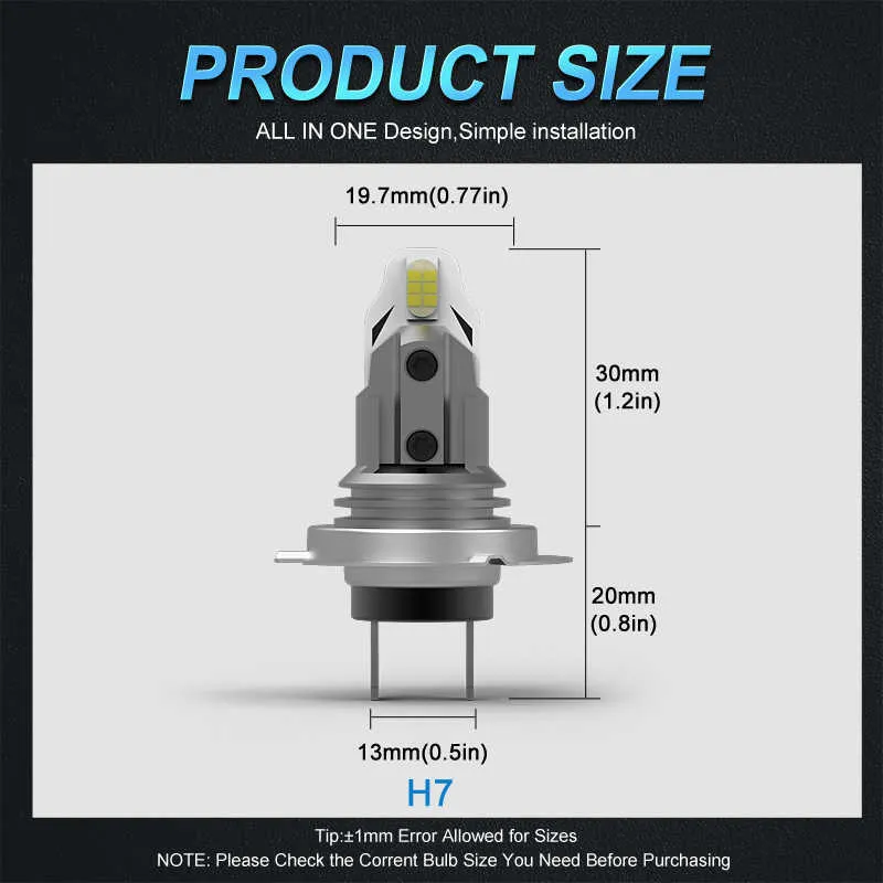 Mini LED Headlight H7 Turbo LED Bulb 60W Wireless For Car Head Lamp ...