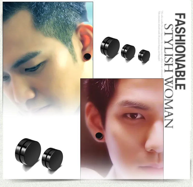 Stylish Punk Stud Earrings For Men And Women Black And Silver Stainless ...