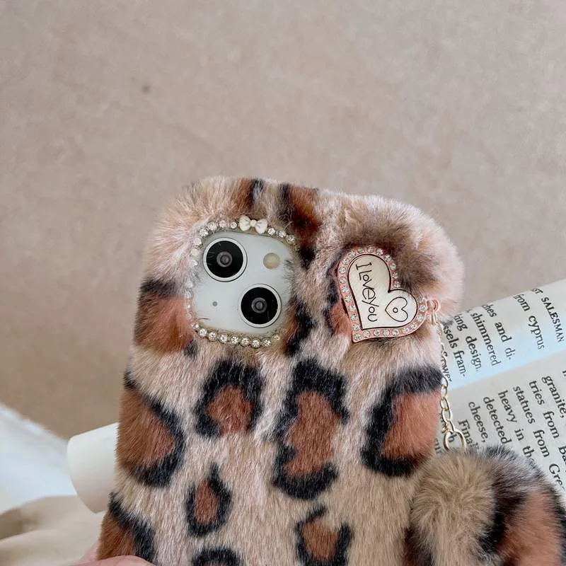 Leopard Fur Phone Case with Bowknot & Diamond Detail - Cute Animal ...