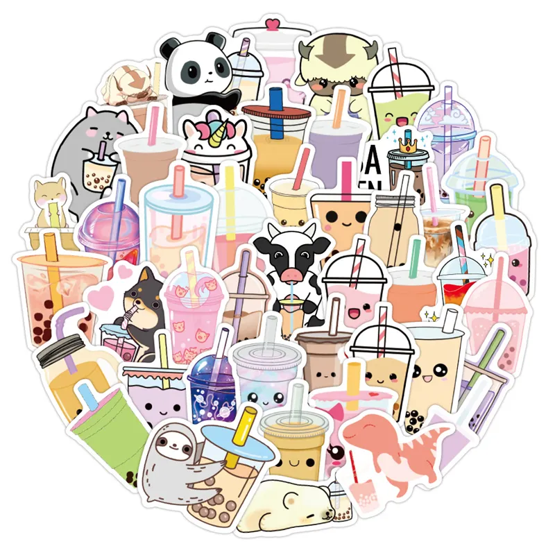 50 Waterproof Boba Tea Cute Kawaii Stickers With Pearl Milk Design For ...