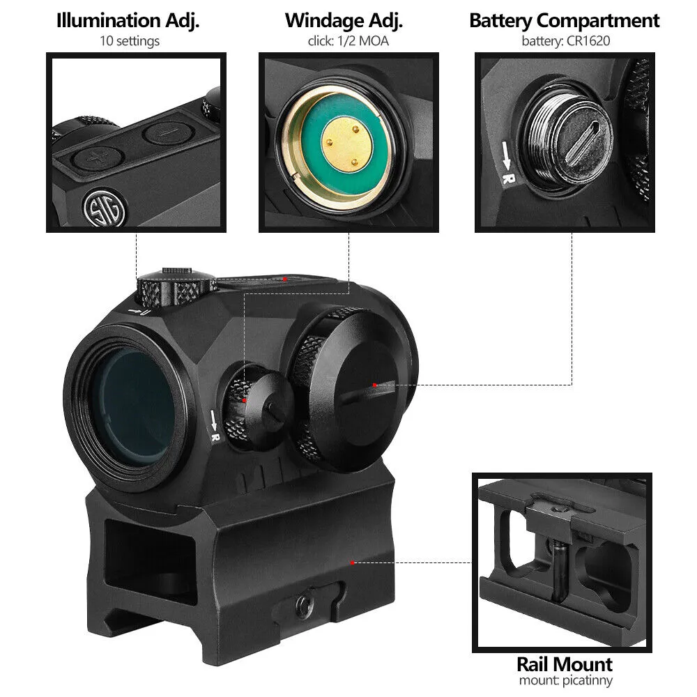 Romeo 5 1x20mm Red Dot Sight 2 MOA Mount With Markings For Compound Bow ...