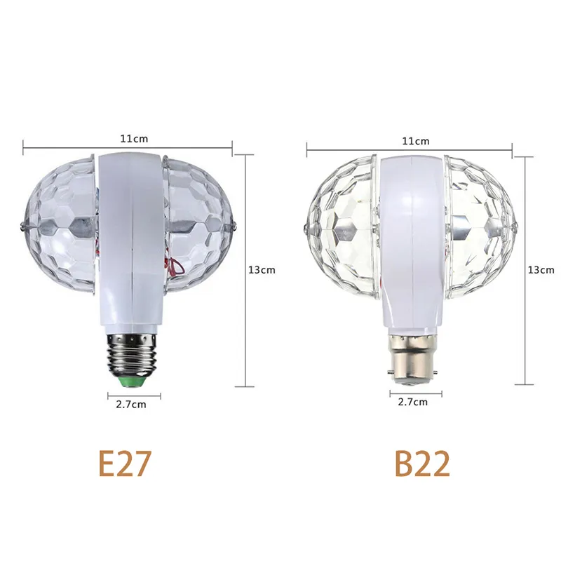 Rotating RGB Disco Light Bulb - E27/B22 Double Head LED Crystal Magic ...