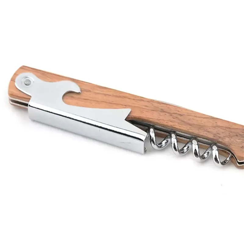 Stainless Steel Corkscrew Wine Key Beer Bottle Opener Foil Cutter Wood ...