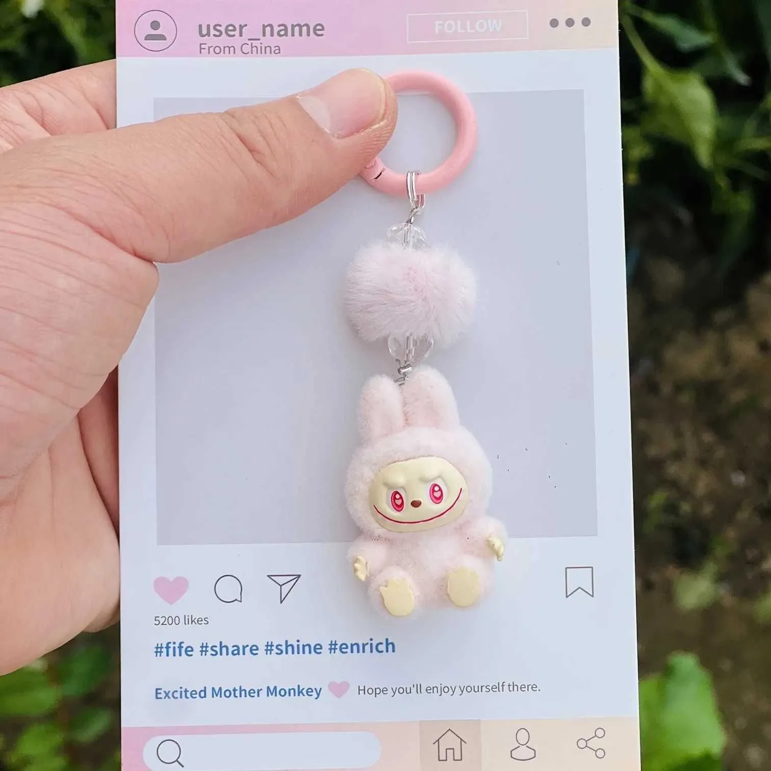 Labubu Mini Flocking Labubu Kaii Particle Keychain Bag Phone Charm ...