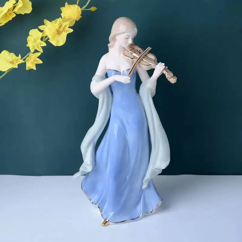 Chinese Violin Girls Ceramic Figurines High Quality Art Ornaments For ...