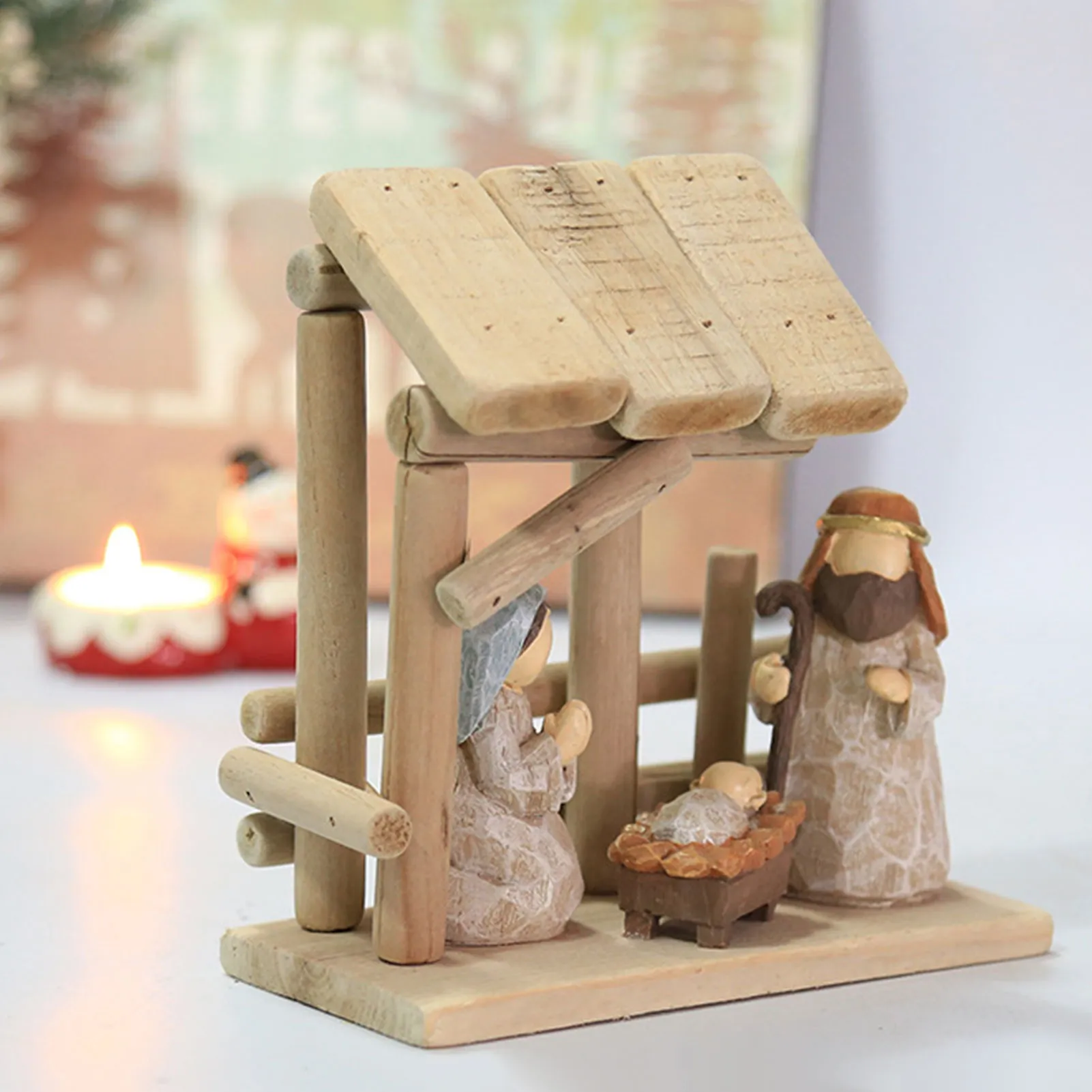 Resin Nativity Figurines Set: Christmas Crib Scene With Jesus, Stable ...