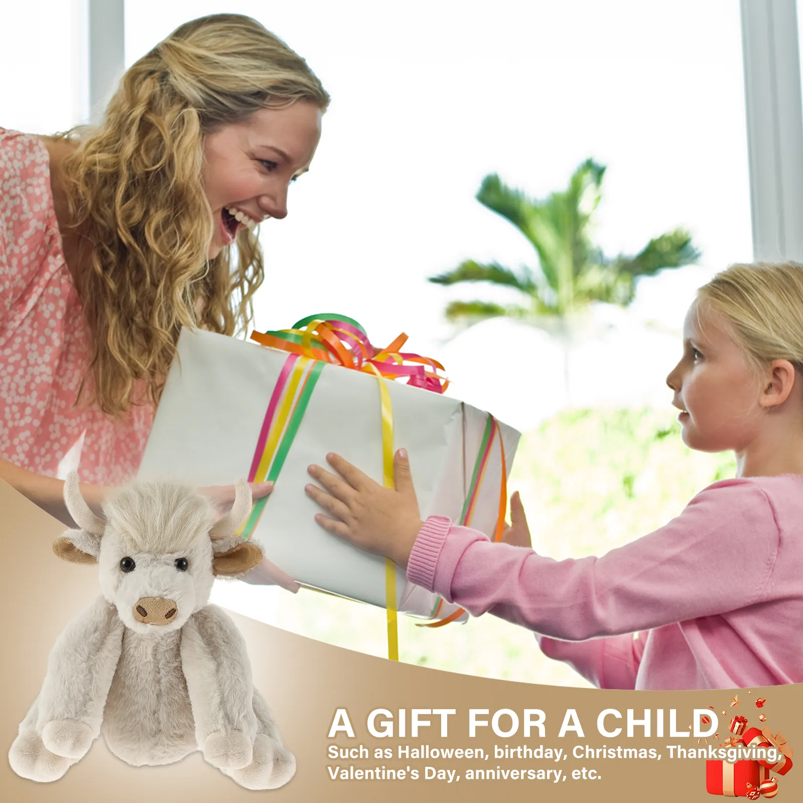 Realistic Highland Cow Doll Amazon Soft Plush Cattle Toy For Kids Cute ...