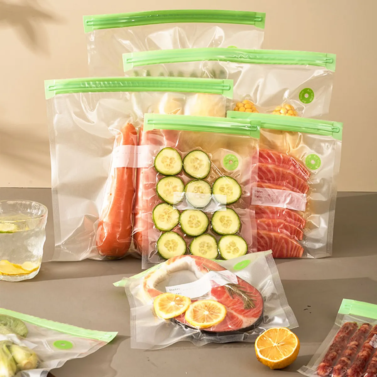 22-Pack Reusable Clear Vacuum Food Storage Bag Set: 20 Bags and 2 ...