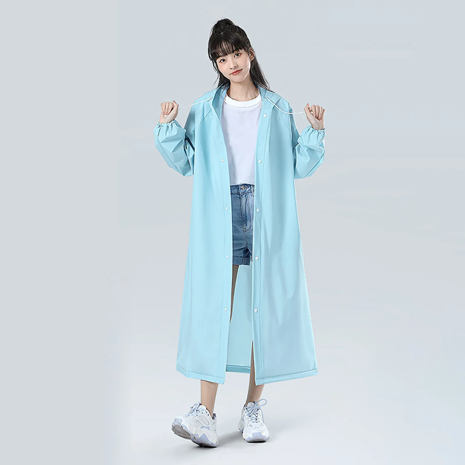 Reusable Hooded Raincoat - Adult EVA Poncho, Long Waterproof Rain ...