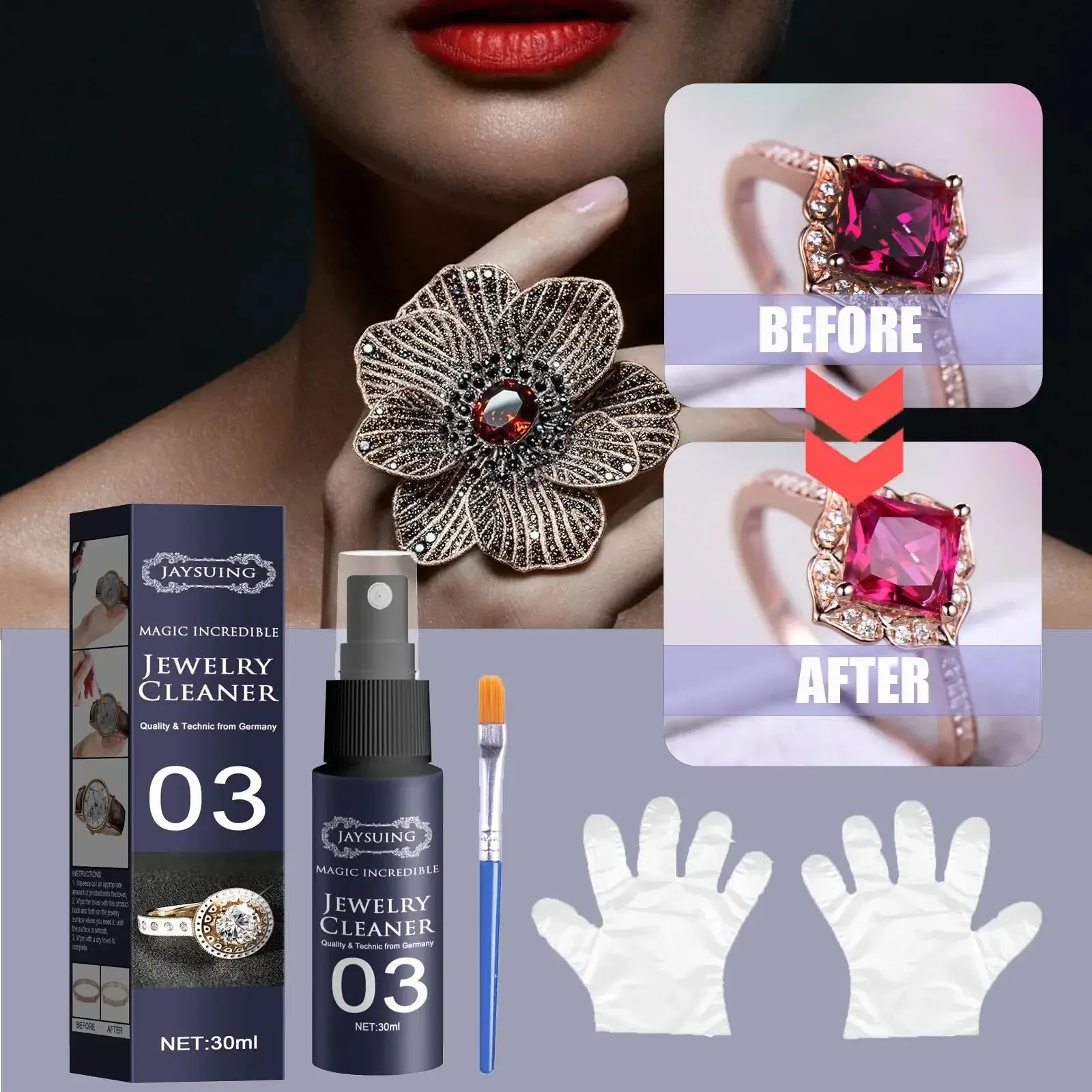 Jewelry Cleaner Spray Kit - Diamond, Gold, Silver, & Platinum Cleaning ...
