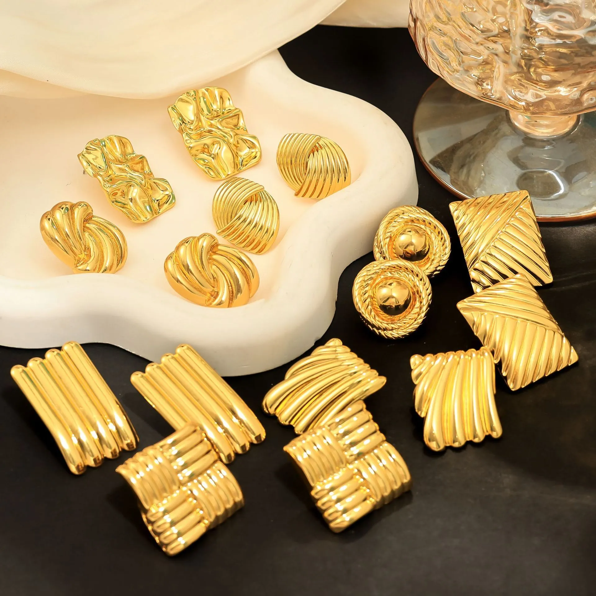 Zinc Alloy Square Wave Texture Simple Geometric High-End Earrings for ...