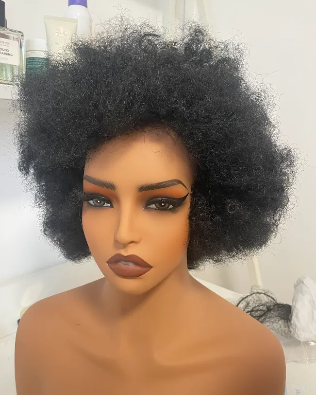 70s Inspired Short Afro Wig For Women 6 Inch Black Synthetic Curly Wig ...