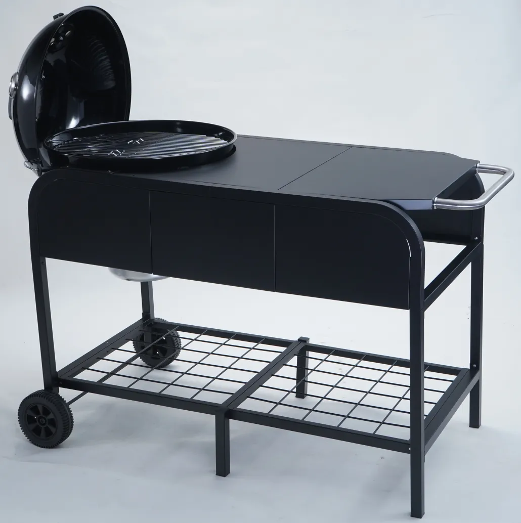 Affordable Barbecue BBQ Charcoal Grill With Table Shiny Black Enamel ...