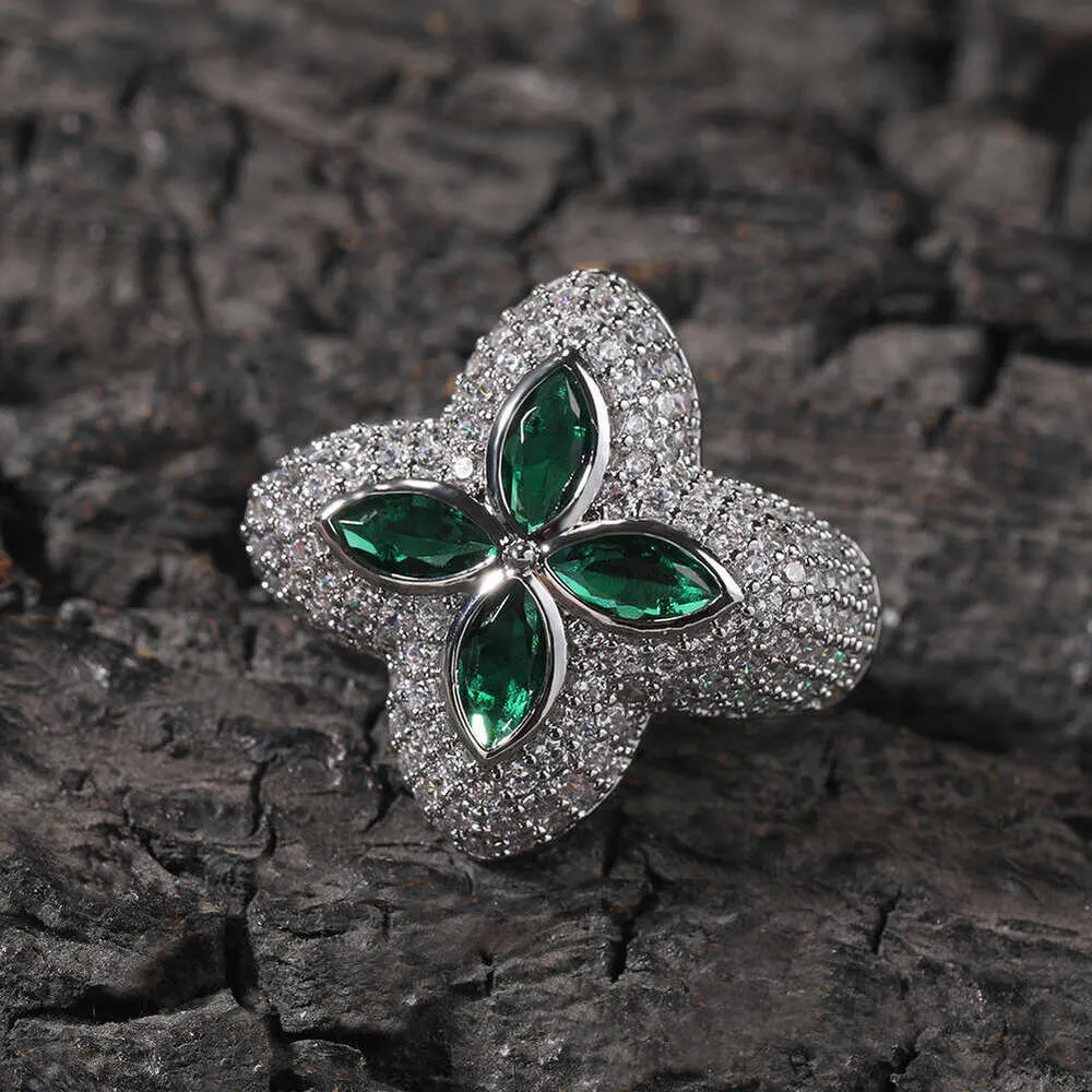 Lucky Clover Green Zircon Ring Full Flower Pave... From Feider, $25.06 ...