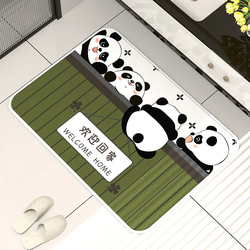 Cute Panda Floor Mat With Crystal Velvet Surface And Non Slip Drip ...