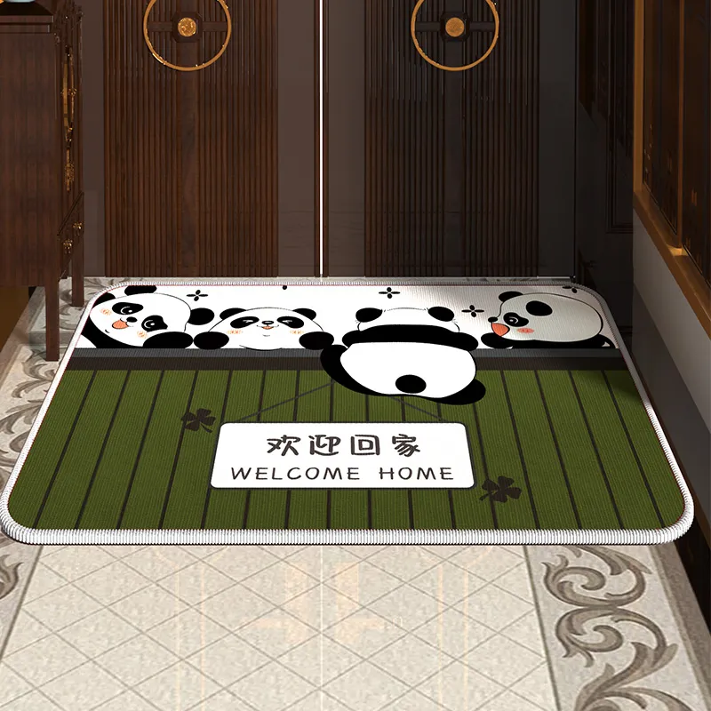 Cute Panda Floor Mat With Crystal Velvet Surface And Non Slip Drip ...