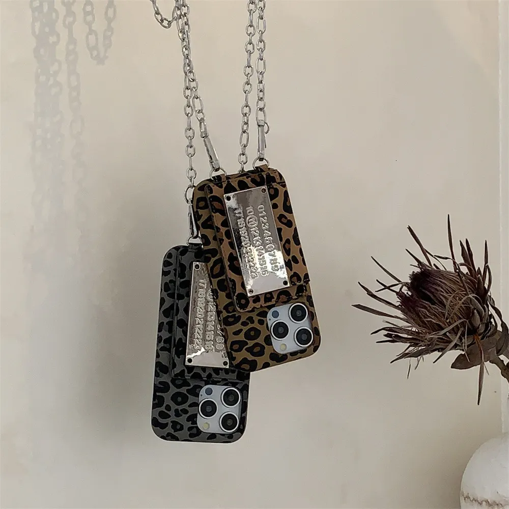 Leopard Print Crossbody Phone Case With Chain With Calendar And Card ...