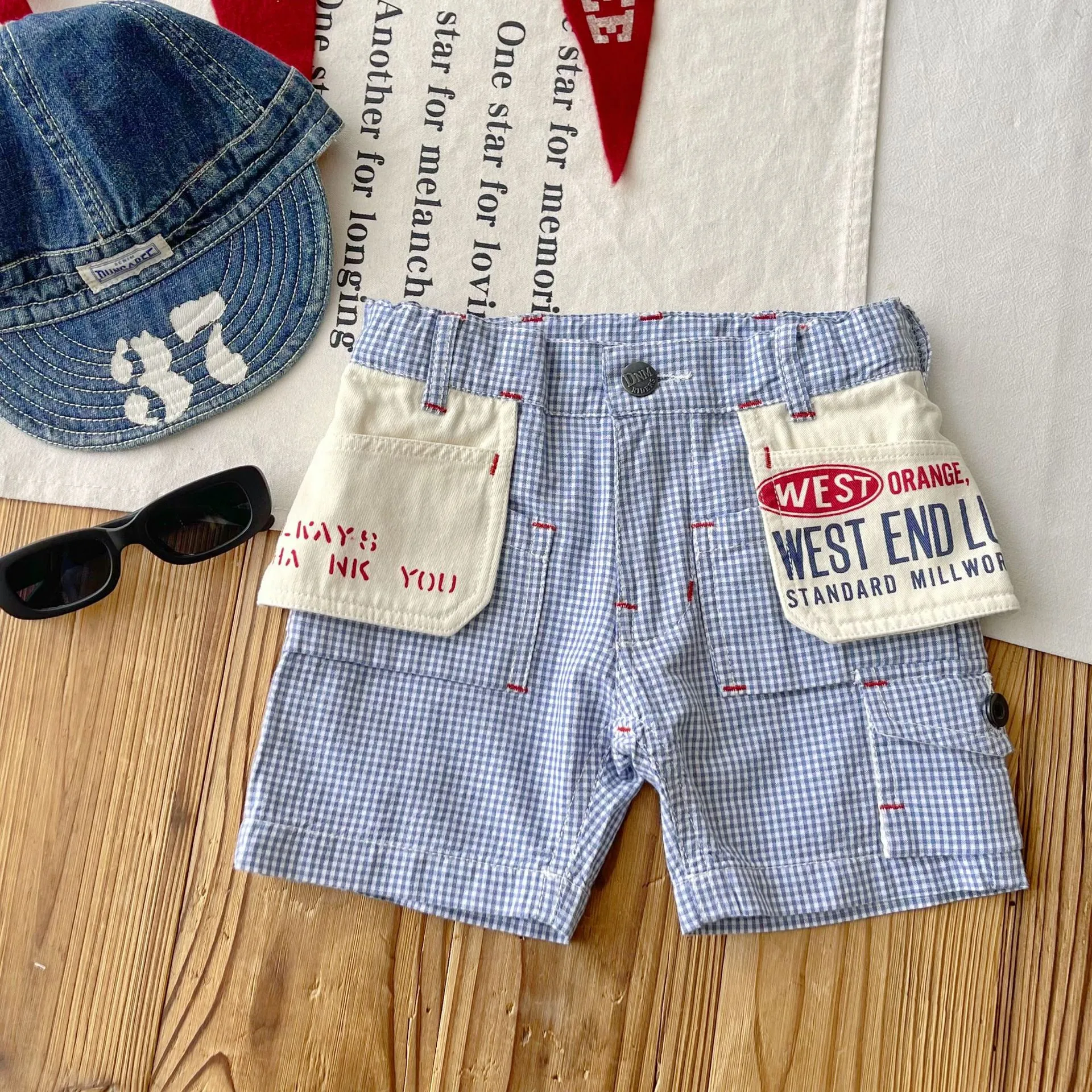 Fashion Boys Letter Printed Plaid Shorts DD Style Kids Cotton Cloth ...