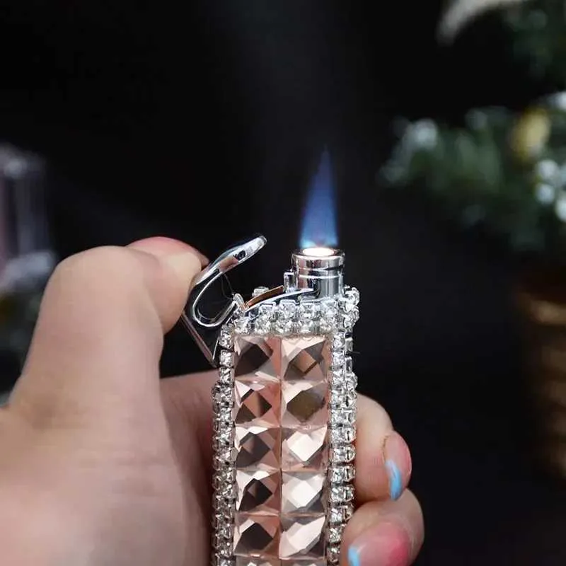 Pink Flame Lighter Diamond Inlaid Inflatable Pink Torch Lighter ...