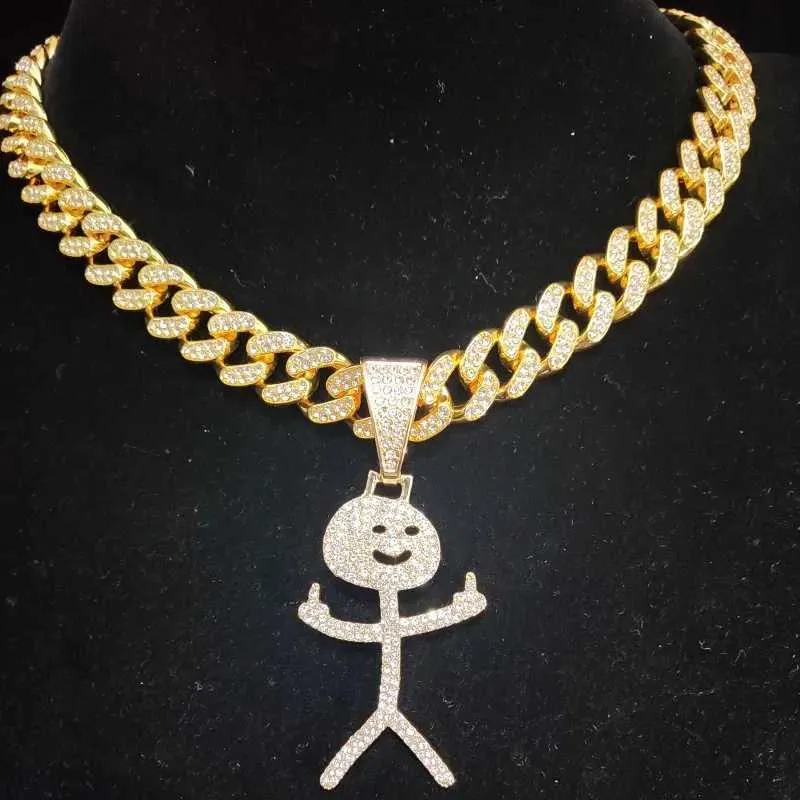 Hip Hop Hop Stickman Middle Finger Pendant Collier Fashion Hiphop D Out ...