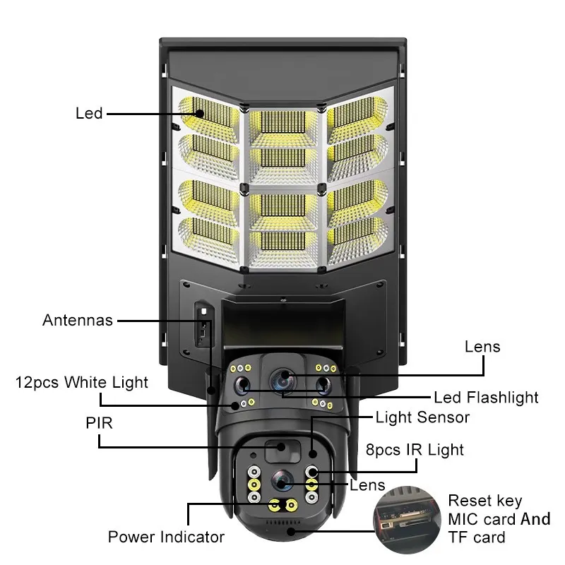 Solar-Powered Surveillance Street Light with 4G, Panoramic Outdoor Home Camera, 4MP Dual-Lens ...